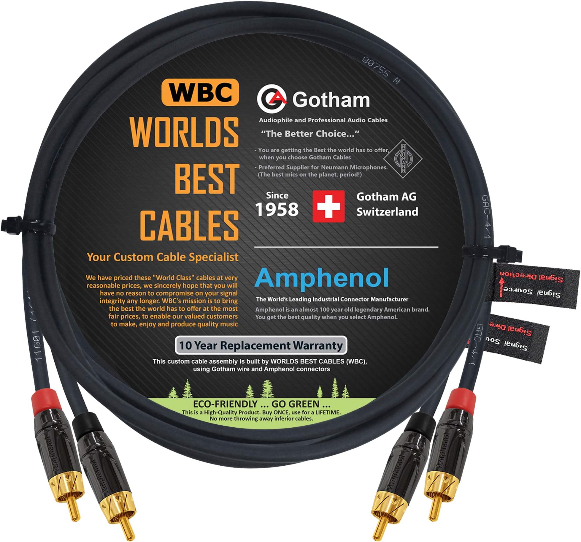 Amazon.com: WORLDS BEST CABLES 0.5 Foot RCA Cable Pair - Made with ...