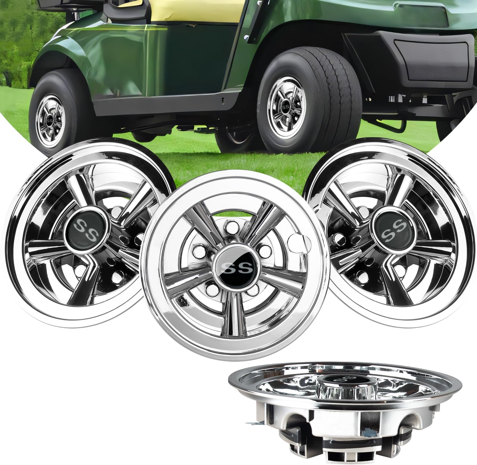 Amazon.com: Golf Cart 8" Wheel Covers Hubcaps, Set of 4 - Fits EZGO ...