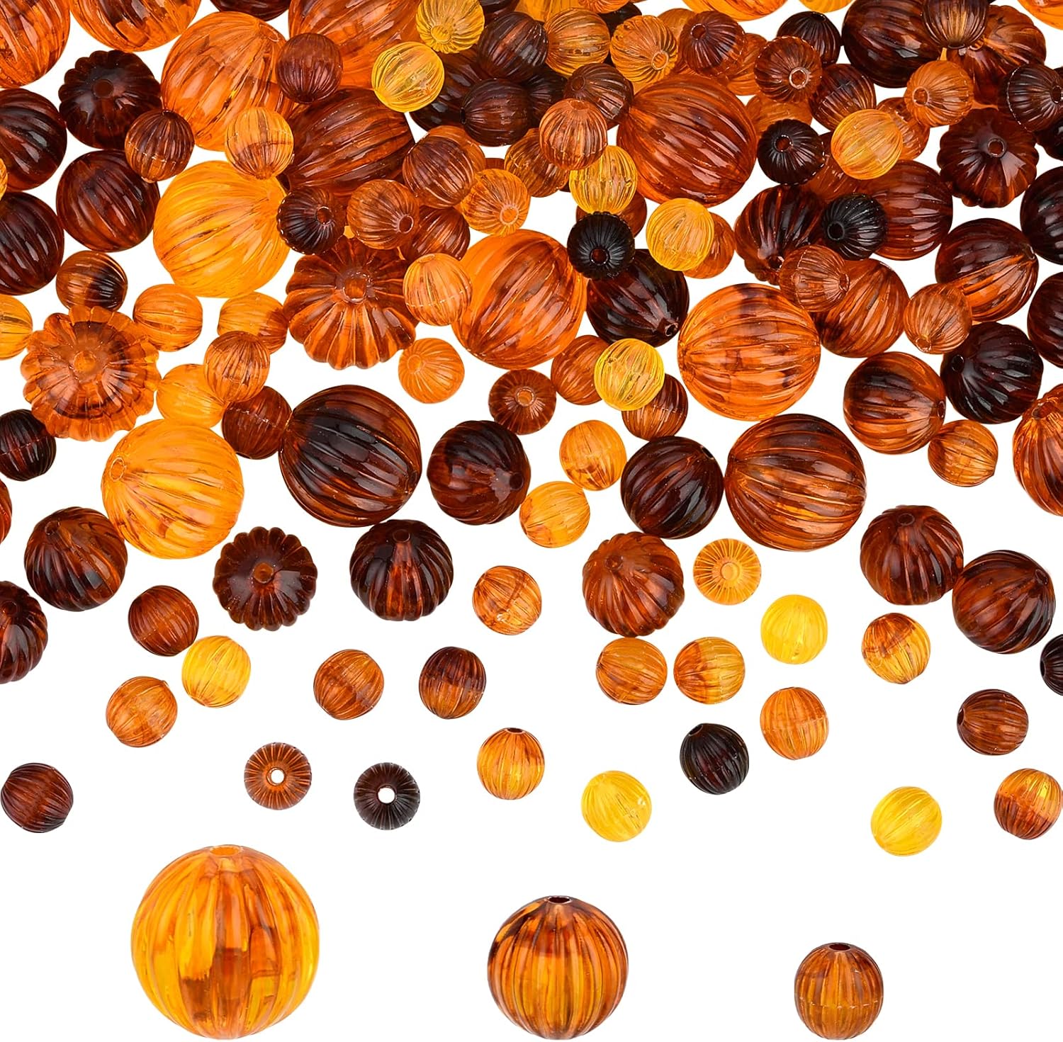 PH PandaHall 237pcs Acrylic Pumpkins Beads, 3 Colors Fall Corrugated ...