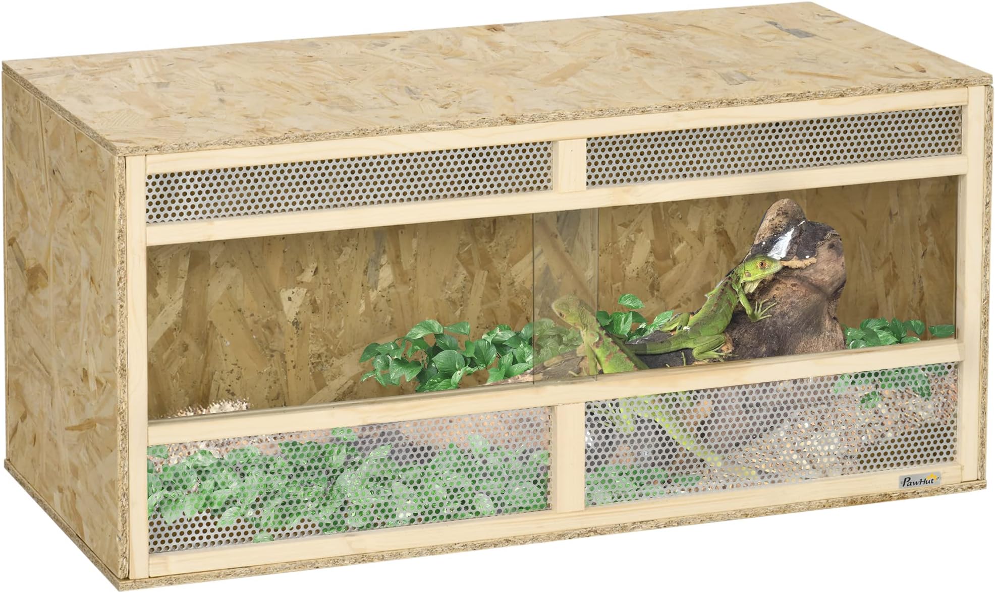 PawHut Reptile Terrarium Vivarium Habitat w/Transparent Sliding Doors ...