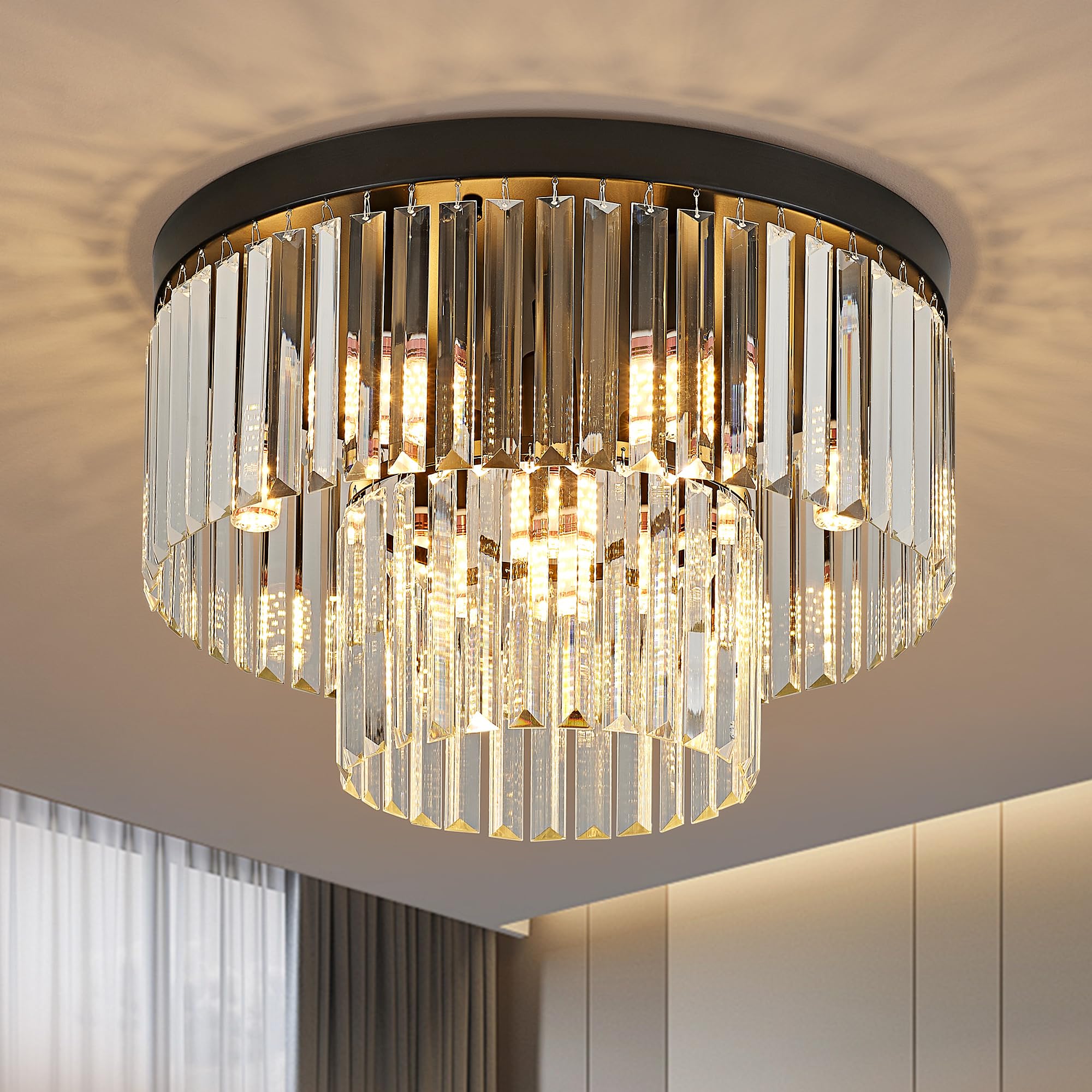 Faibra 17" Black Crystal Ceiling Light 9-Light Modern Crystal Ceiling ...