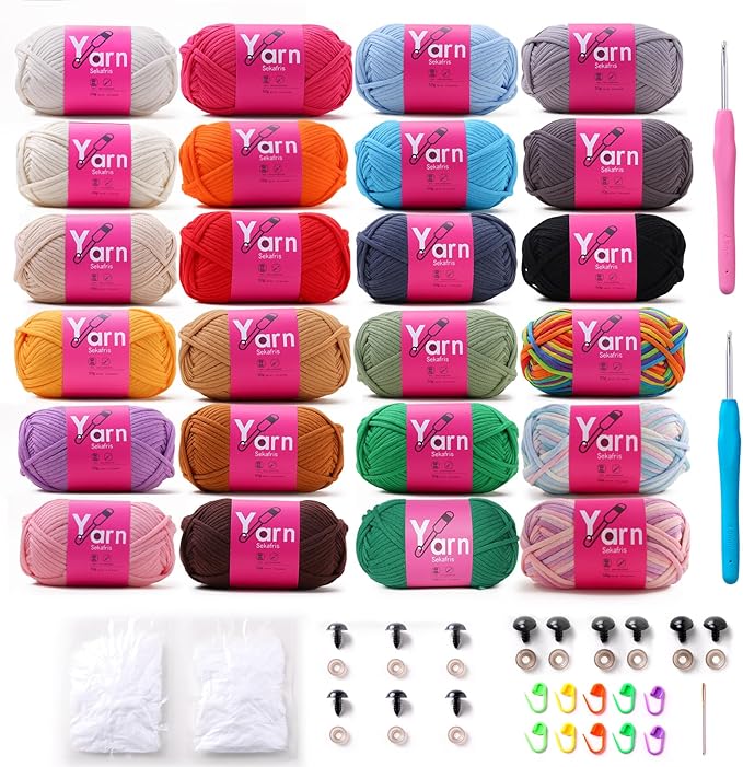 Amazon.com: 24 Pack Crochet Yarn Beginner - Black White Orange Red ...