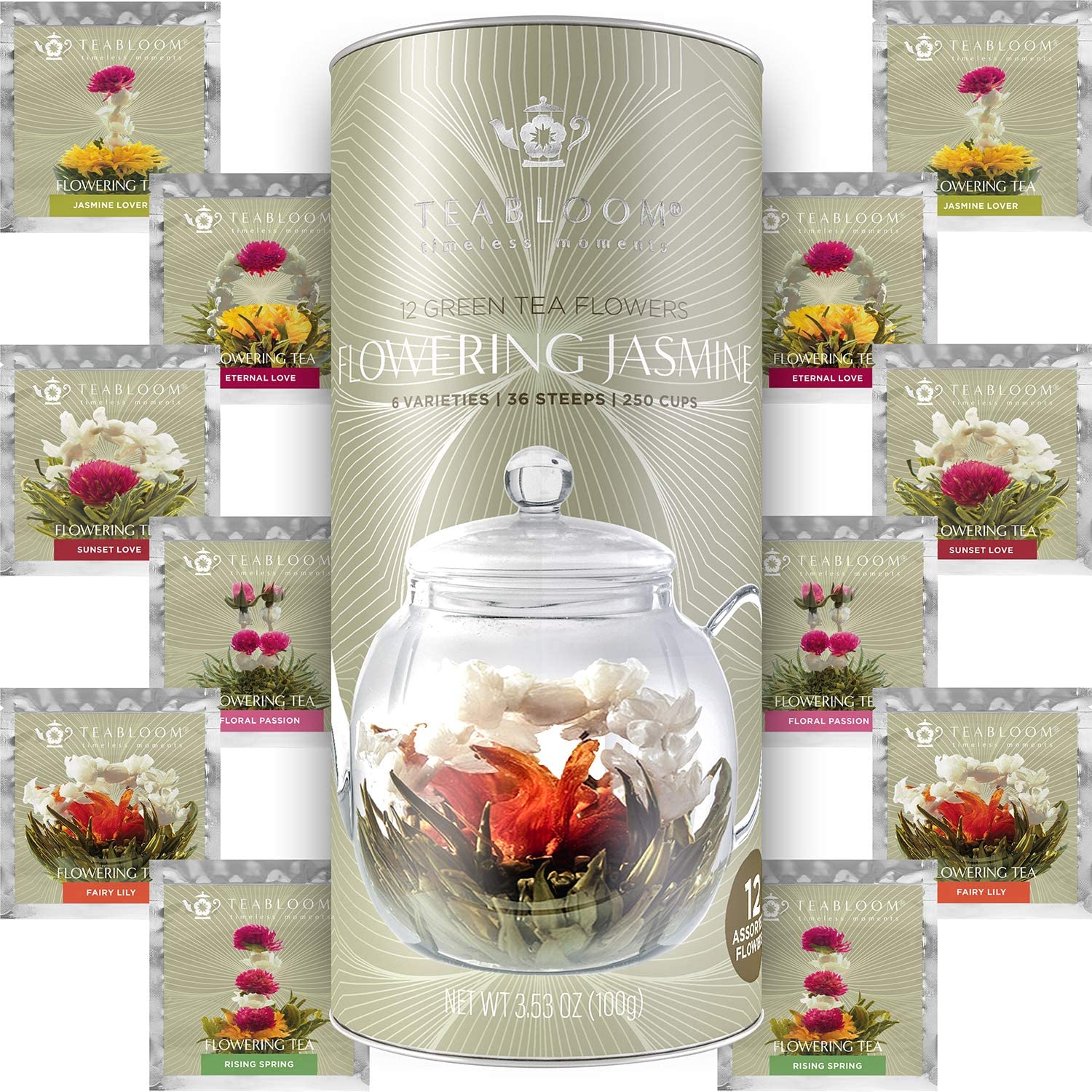 Amazon.com : Teabloom Jasmine Flowering Tea – Hand Tied Green Tea ...