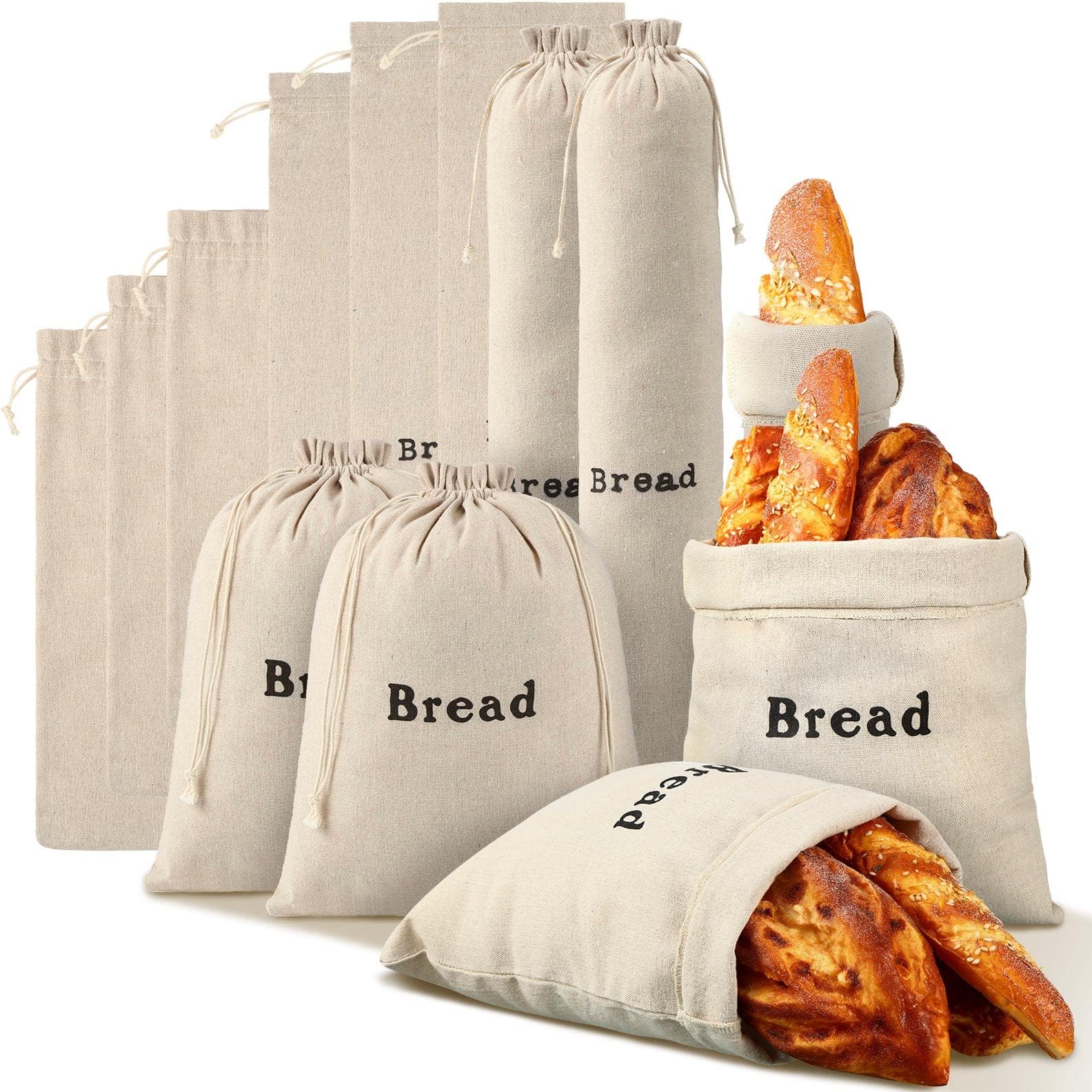 Amazon.com: Woanger 8 Pcs Large Linen Bread Bag 2 Sizes Drawstring ...