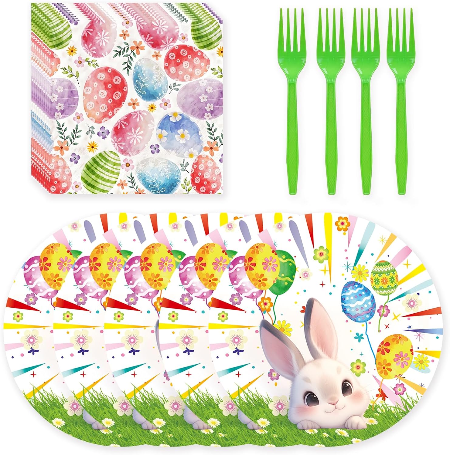 Amazon.com: LYFREE 72 Pcs Easter Paper Plates 7in Disposable Bunny ...