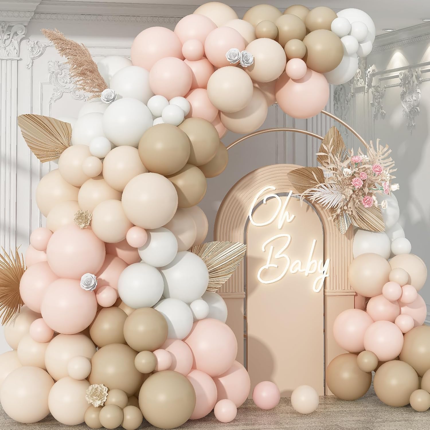 Amazon.com: Neutral Balloons Arch Kit, Pink Beige Boho Balloons Garland ...