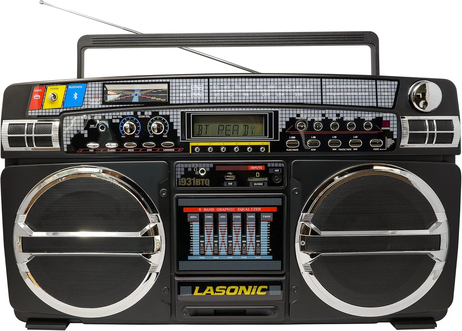 Open Box Lasonic i-931BT Classic 80s Style Retro Bluetooth Boombox AM/FM/RBDS Wireless Streaming ...