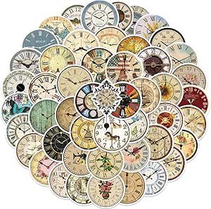 Nostalgic Clocks Stickers for Laptop (50 PCS),Gift for Children Teens ...