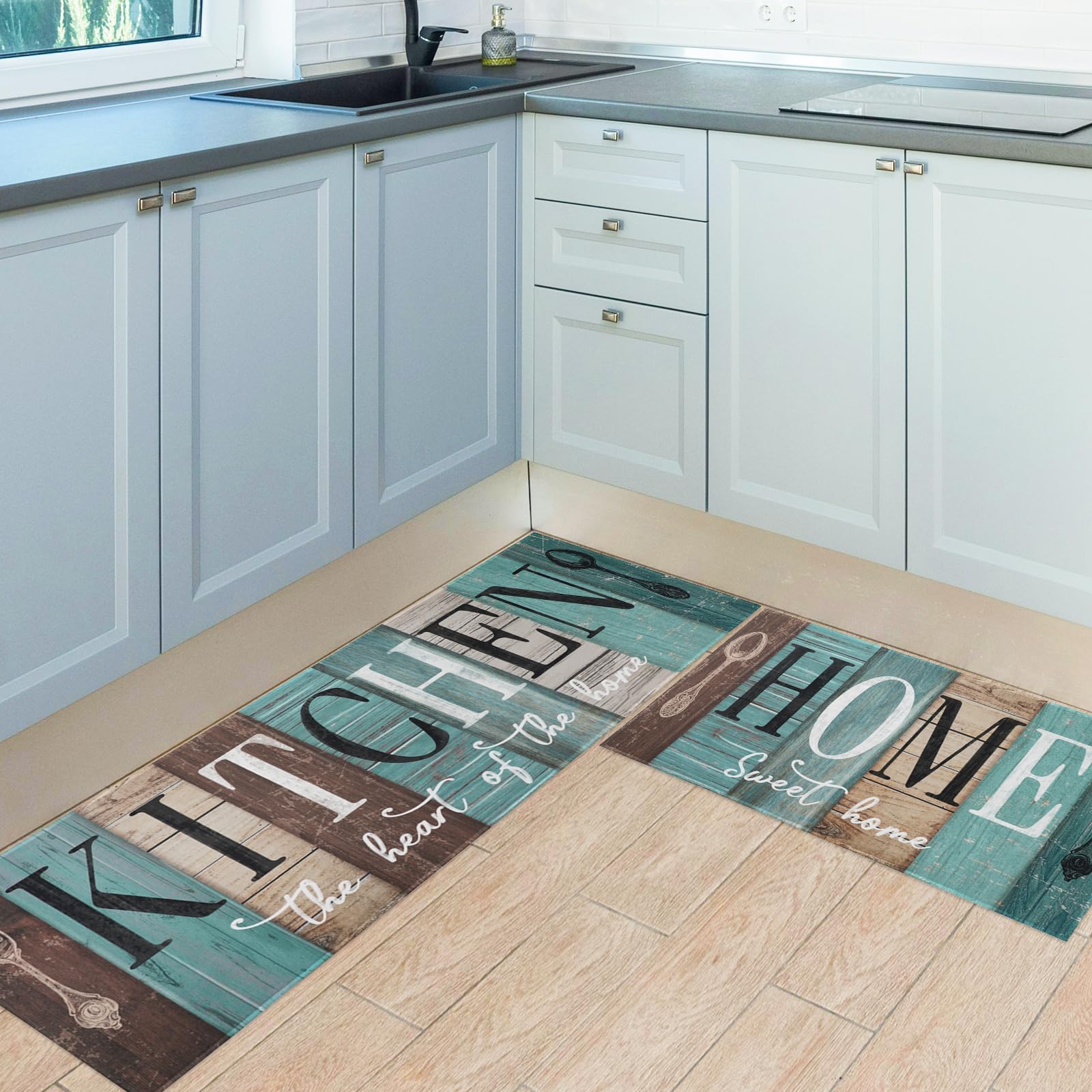 Amazon.com: Paqoygl Teal Turquoise Kitchen Mats Set, Runner Area Rug ...