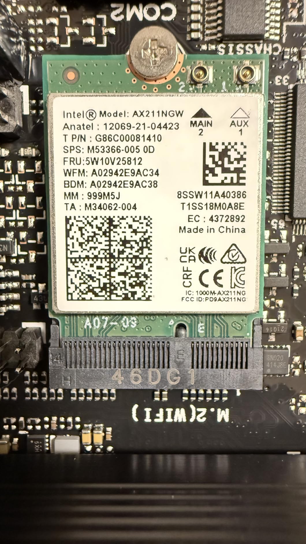 Amazon | WiFi 6E Wireless Card インテル AX211 NGW M.2: CNVio2, Bluetooth 5. ...