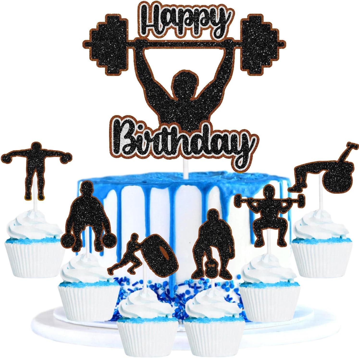 Amazon.com: 24 PCS Gym Workout Cupcake Toppers Glitter Biceps Dumbbells ...