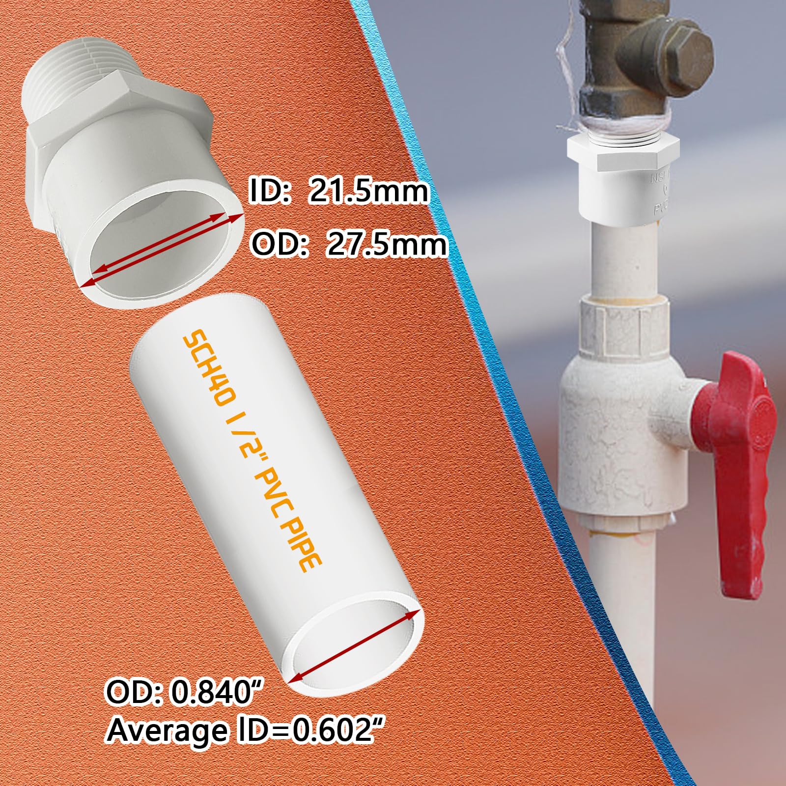 Snapklik.com : 10Pcs White PVC Pipe Fittings, 1/2 NPT Male Thread Pipe ...