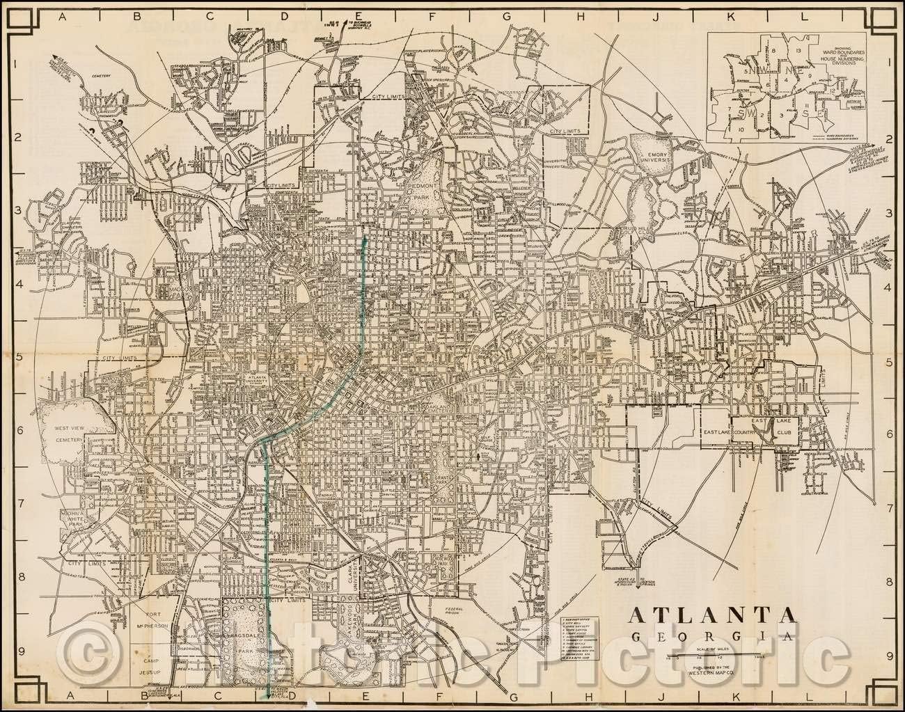 Historic Map - Atlanta Georgia, 1931, Adamson Printing Co. - Vintage ...