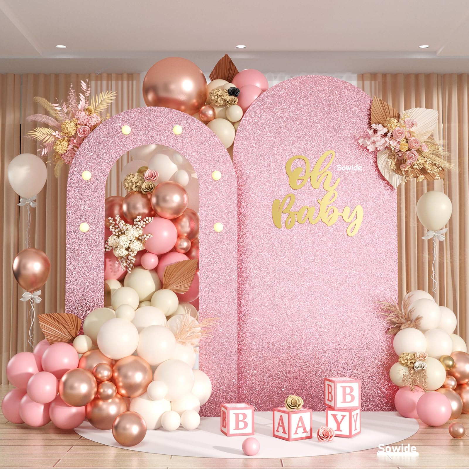 Amazon.com : Pink Arch Backdrop Stand with Lights, Foam Board Balloon ...