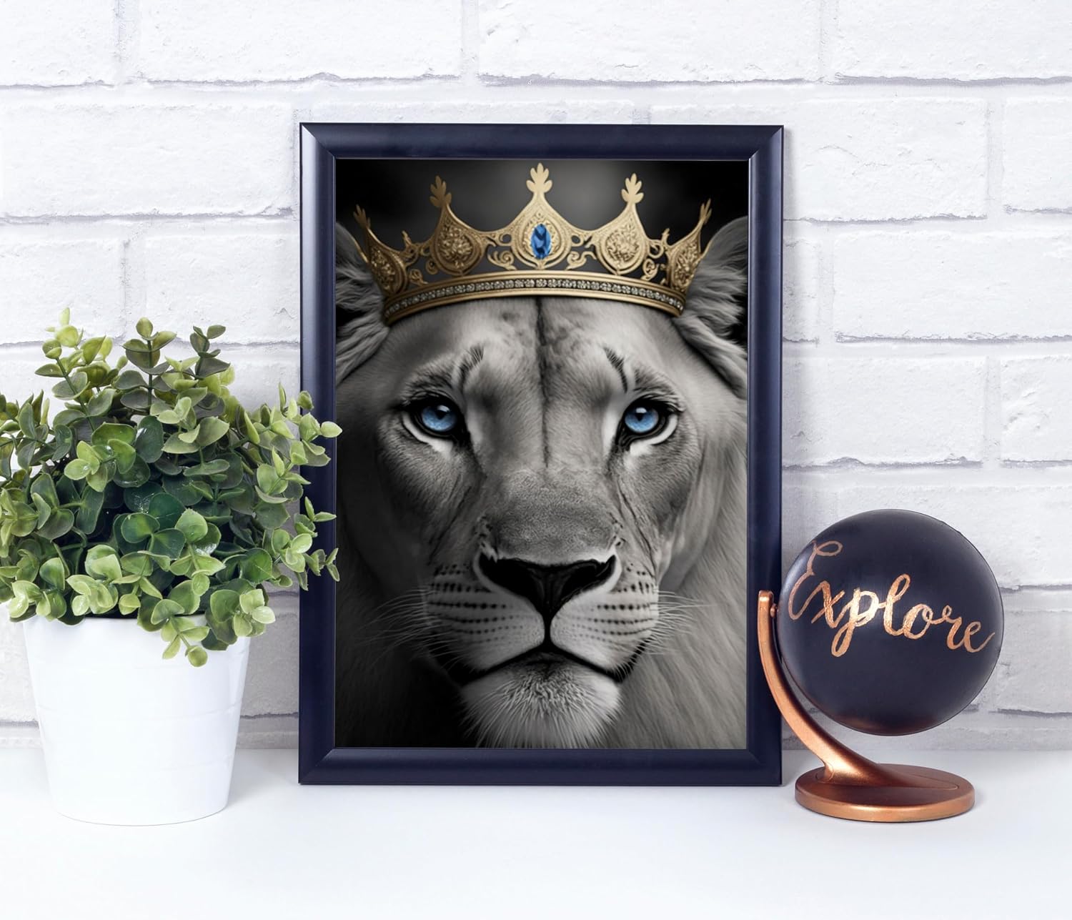 Amazon.com: Crowned Queen Lioness, Animal Portrait, Wall Art, Black ...