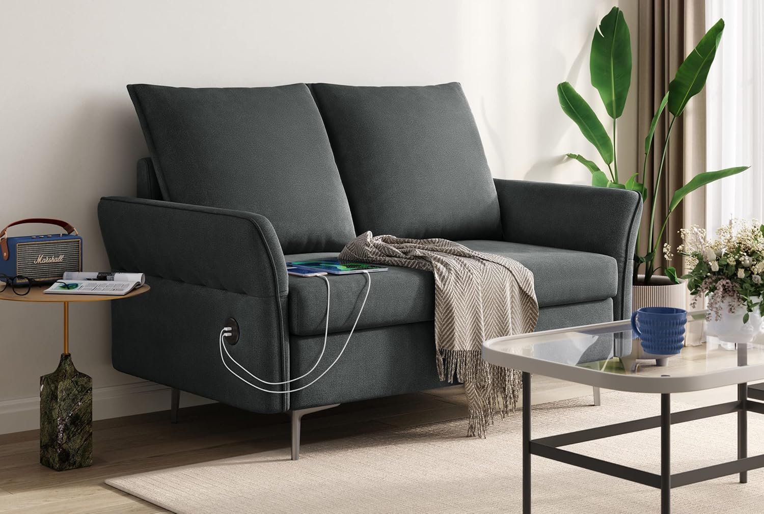 Amazon.com: Sofa with USB, 68.2'' W x 31.5" D x 39.1" H Small Sofa, 2 ...
