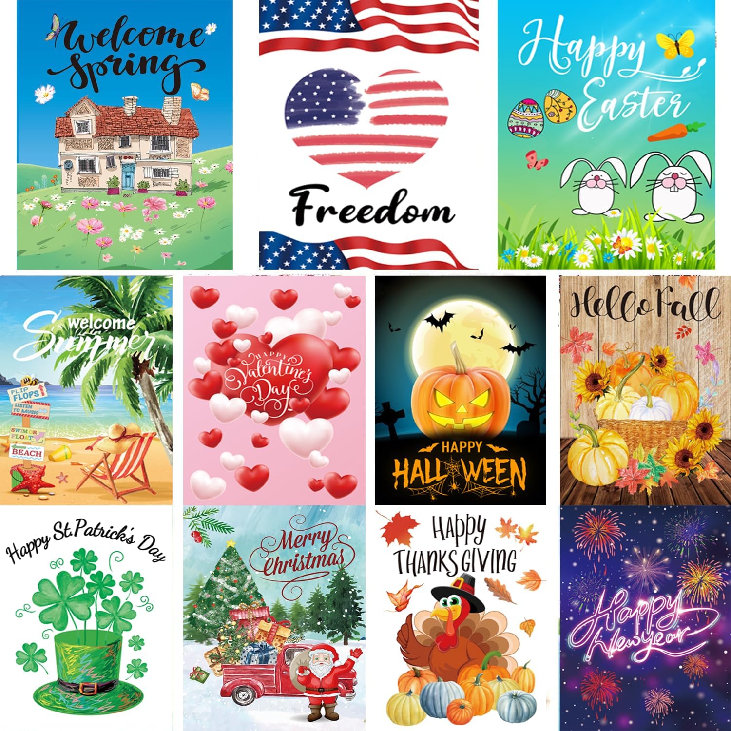 Amazon.com : Set of 10 Gnome Seasonal Garden Flags,Double Sided 12 x 18 ...