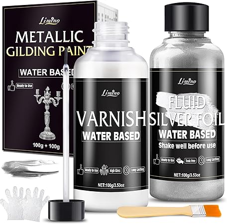 Metallic Silver Paint - 3.5oz Water Based Silver Leaf Paint and 3.5oz ...
