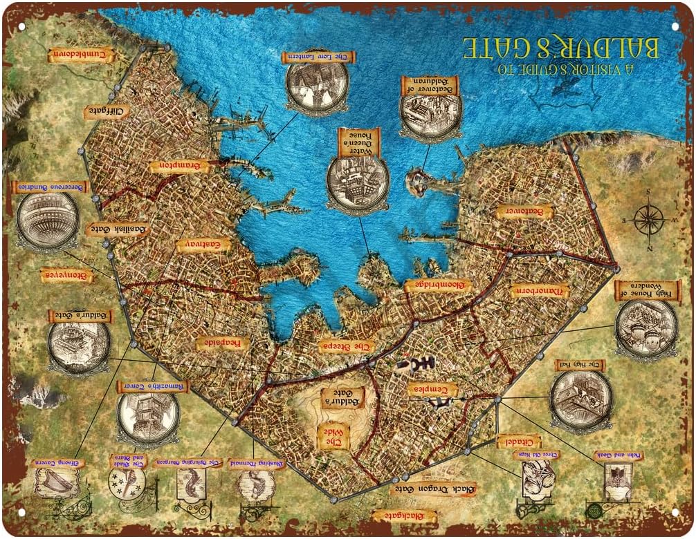 Amazon.com: JIOBEATS Baldur's Game Gate Map Poster Metal Tin Sign 8"" X ...