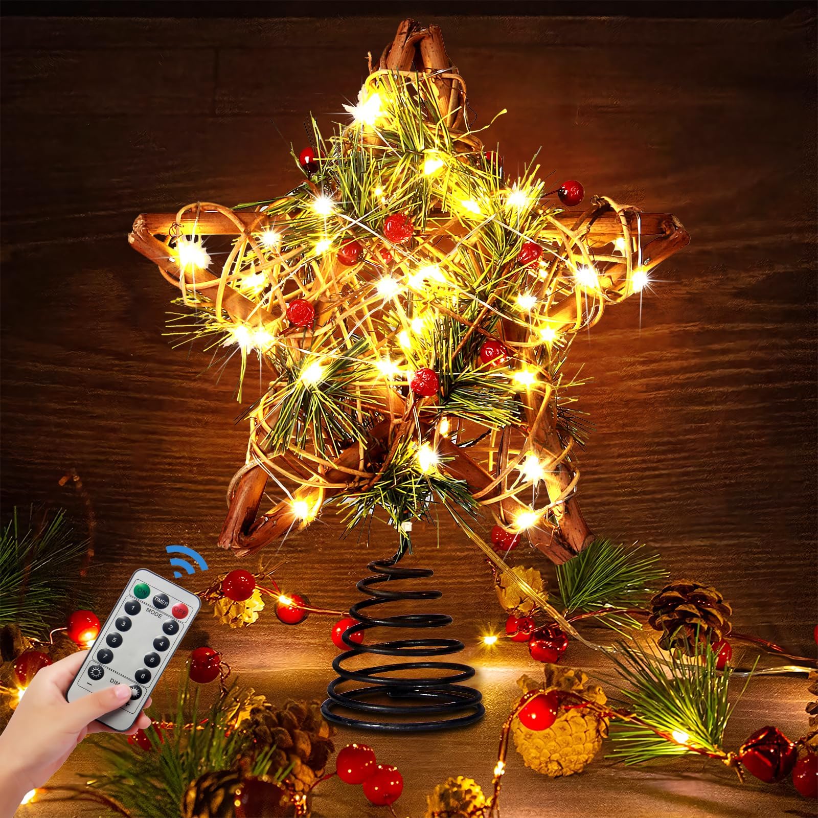 Amazon.com: Twinkle Star Christmas Star Tree Topper, Rustic Rattan ...