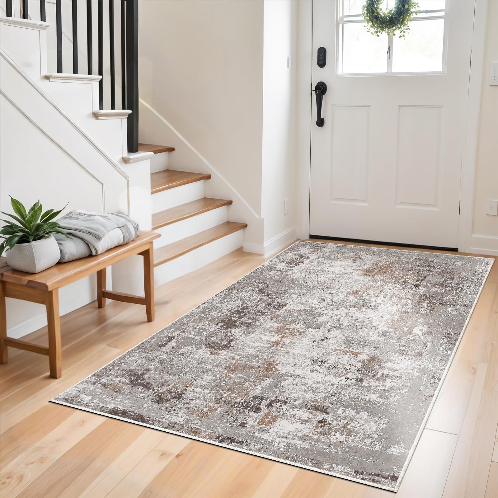 Amazon.com: Washable 3x5 Entryway Rug - Non-Slip Rubber Backing, Soft ...