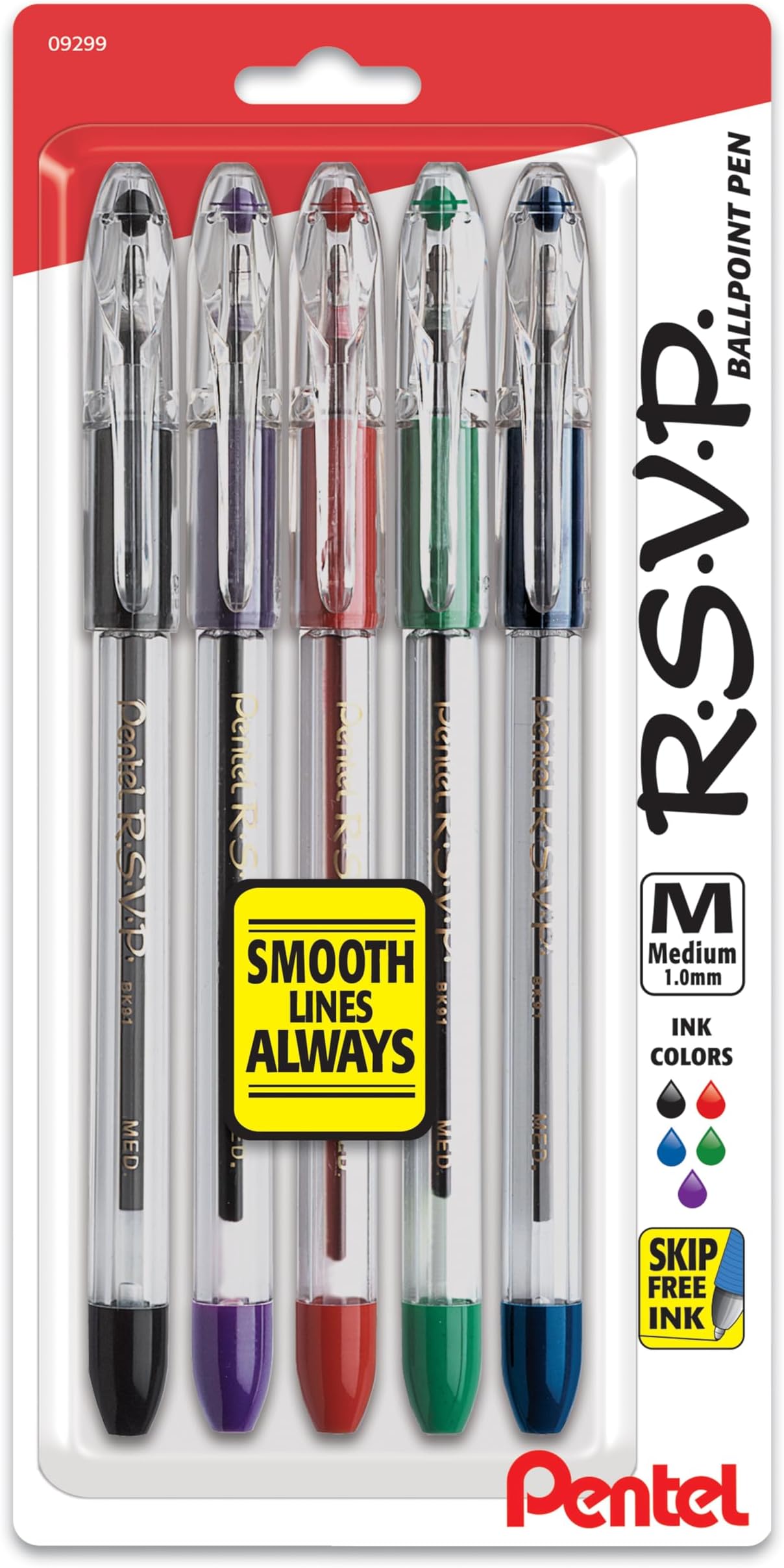 Amazon.com : Pentel RSVP Original Ballpoint Pen, (1.0mm) Medium Line, Assorted Ink Colors, Clear ...