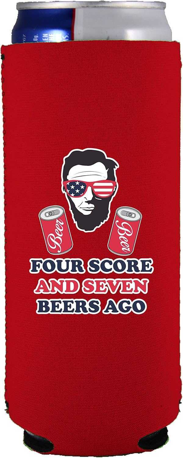 Amazon.com: Four Score and Seven Beers Ago Slim Can Coolie (Red): Home ...