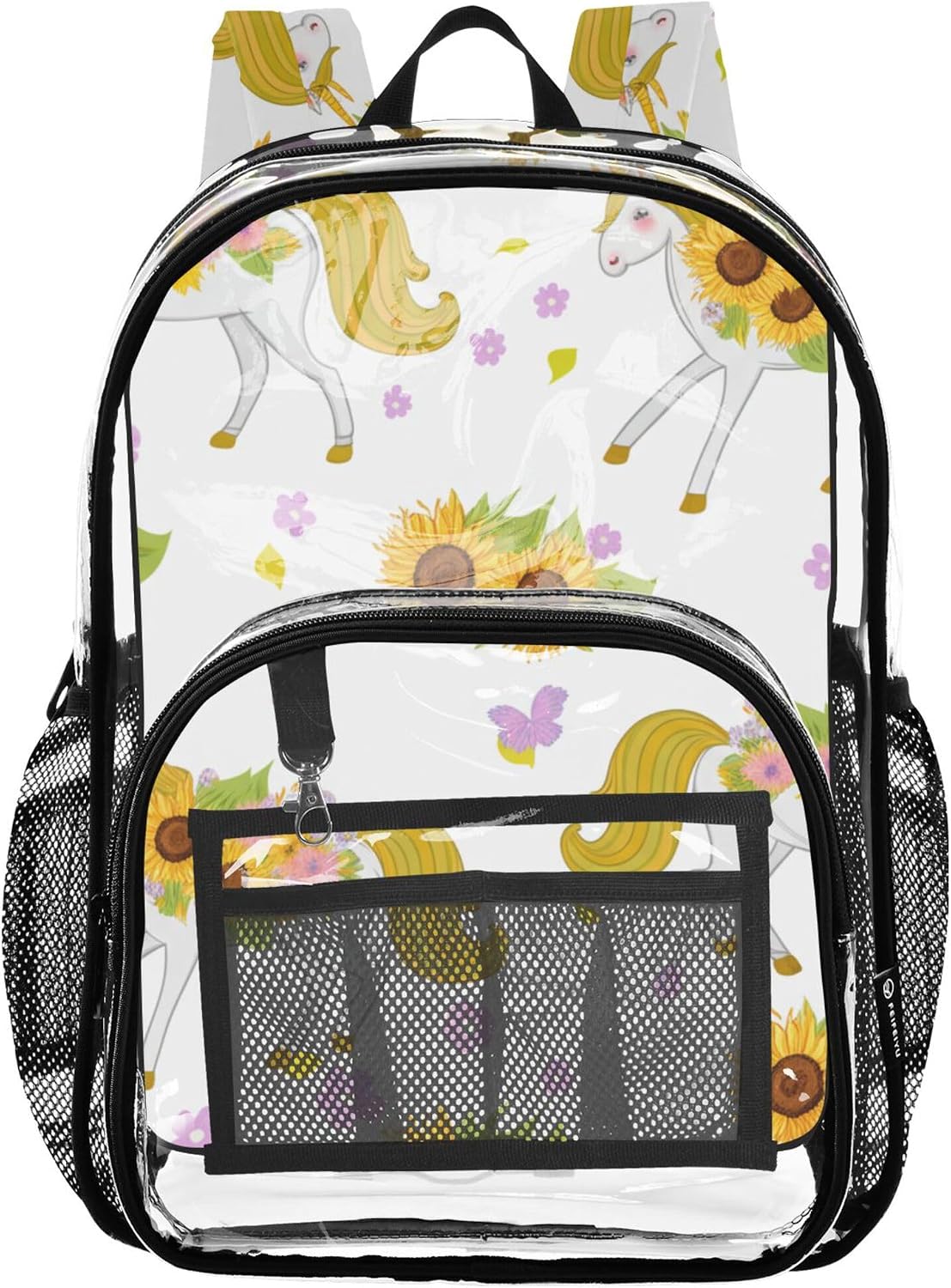 Amazon.com | TSENQUE Whimsical Unicorns Sunflowers Clear Backpack Women ...