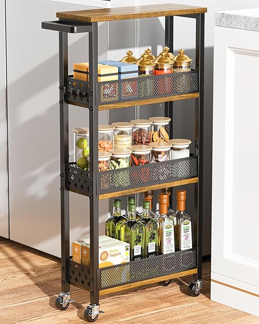 Amazon.com: Giwil 4-Tier Slim Rolling Storage Cart for Kitchen Bathroom ...