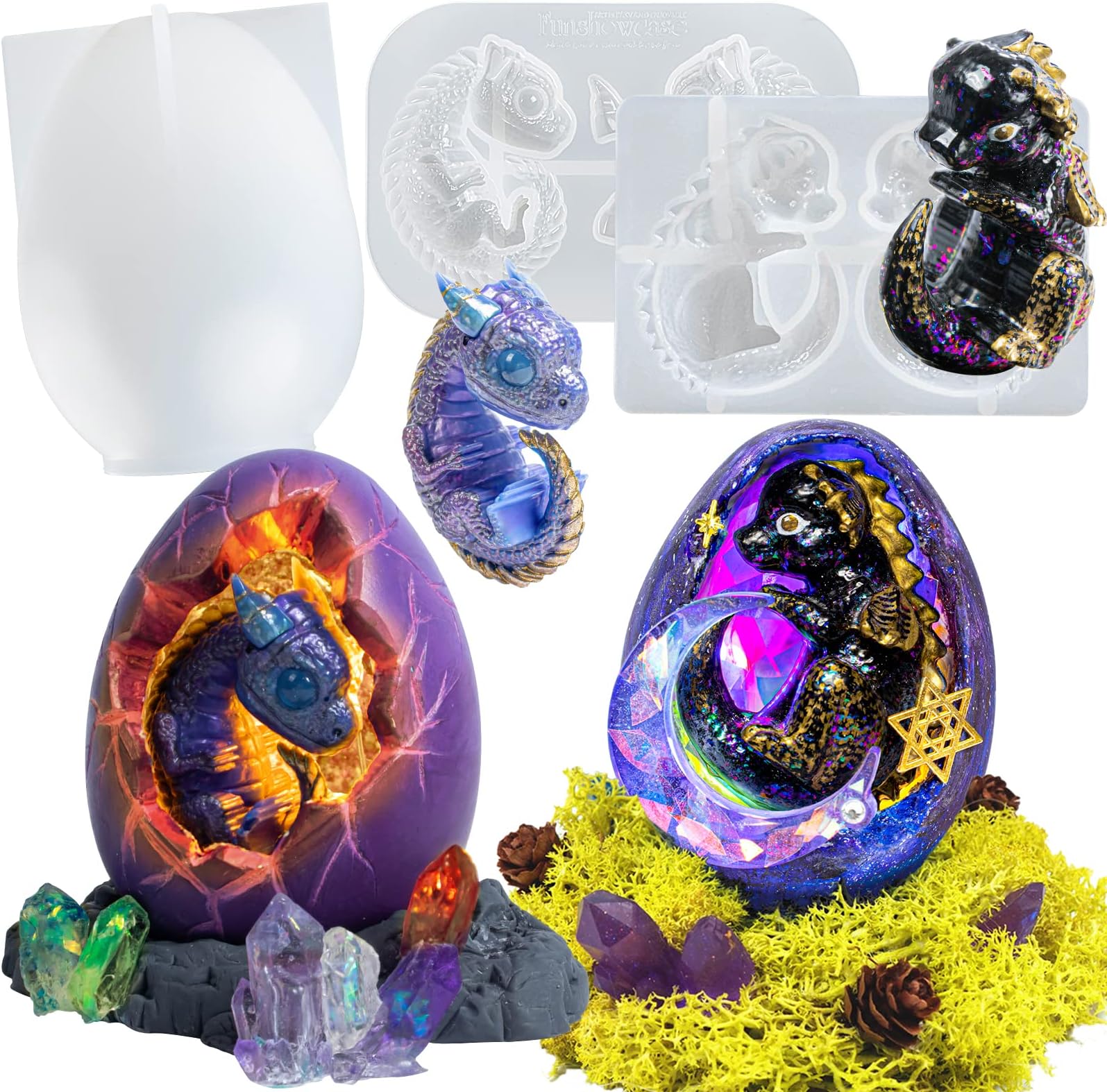 Amazon.com: Baby Dragon Asleep and Hatchling in Egg Resin Silicone ...