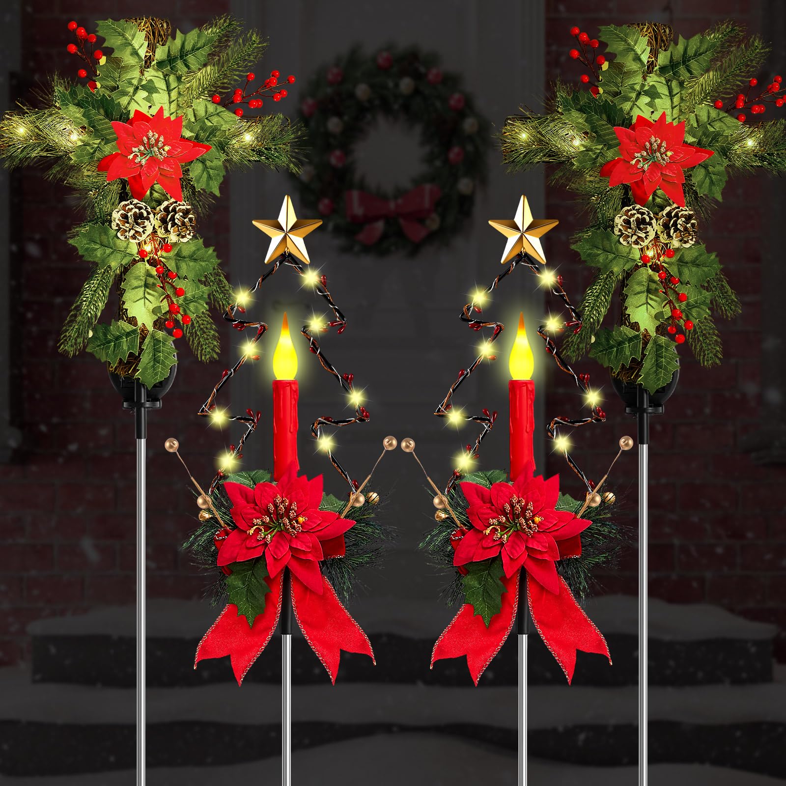 Amazon.com: Patelai 4 Pcs Christmas Cross Stake Solar Christmas ...