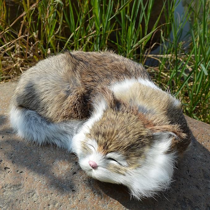 Amazon.com: Realistic Furry Sleeping Cat Figurine Simulation Kitty ...