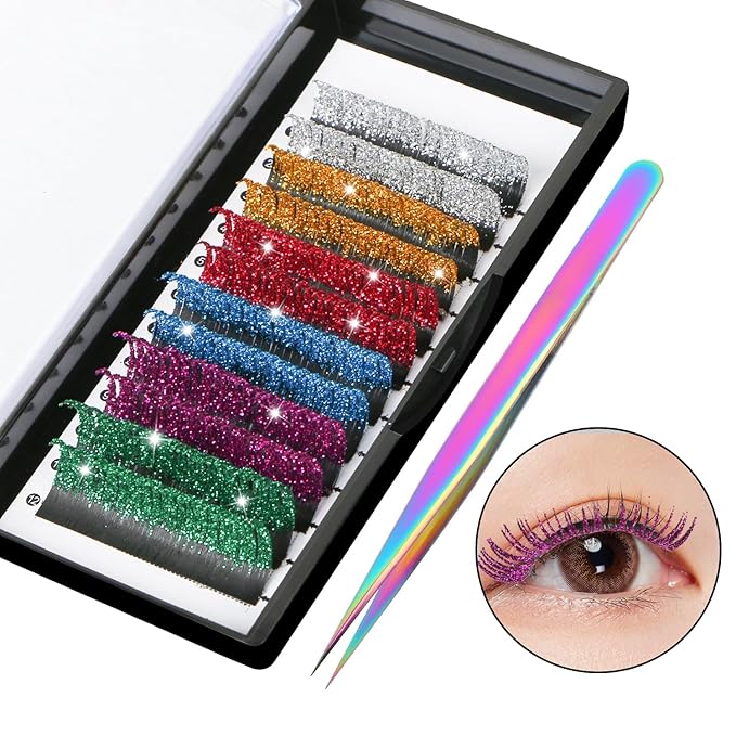 Amazon.com: Colored Glitter Lash Extensions, UHOMENY 6 Color False ...