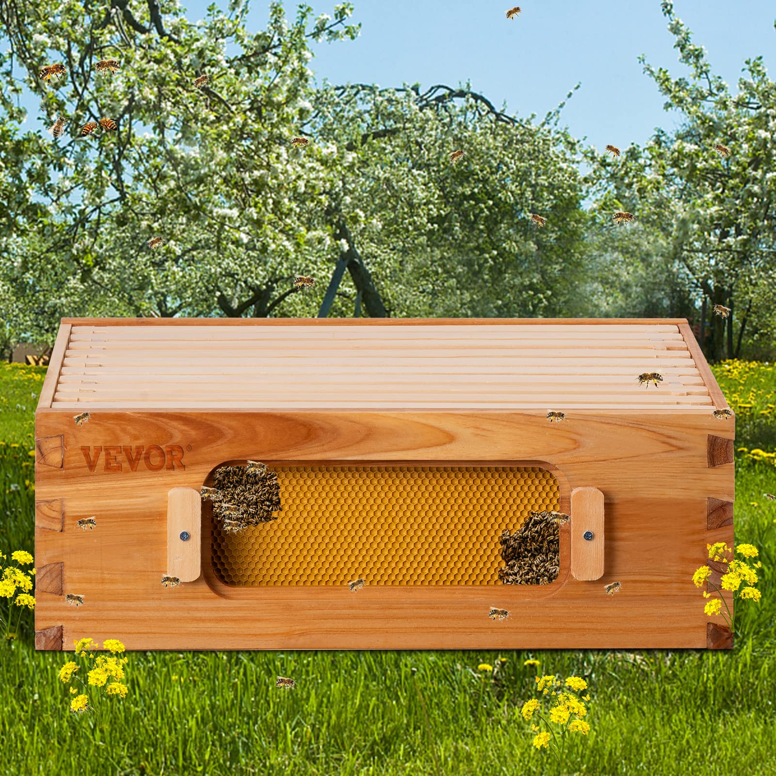VEVOR Bee Hive Medium Super Box, 100% Beeswax Coated Natural Wood ...