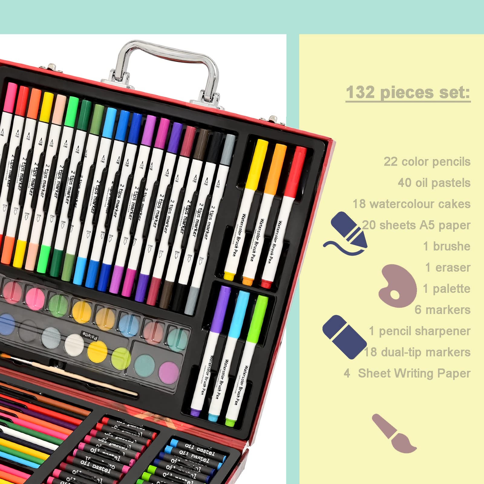 Snapklik.com : 132-Piece Art Set, Deluxe Professional Color Set ...