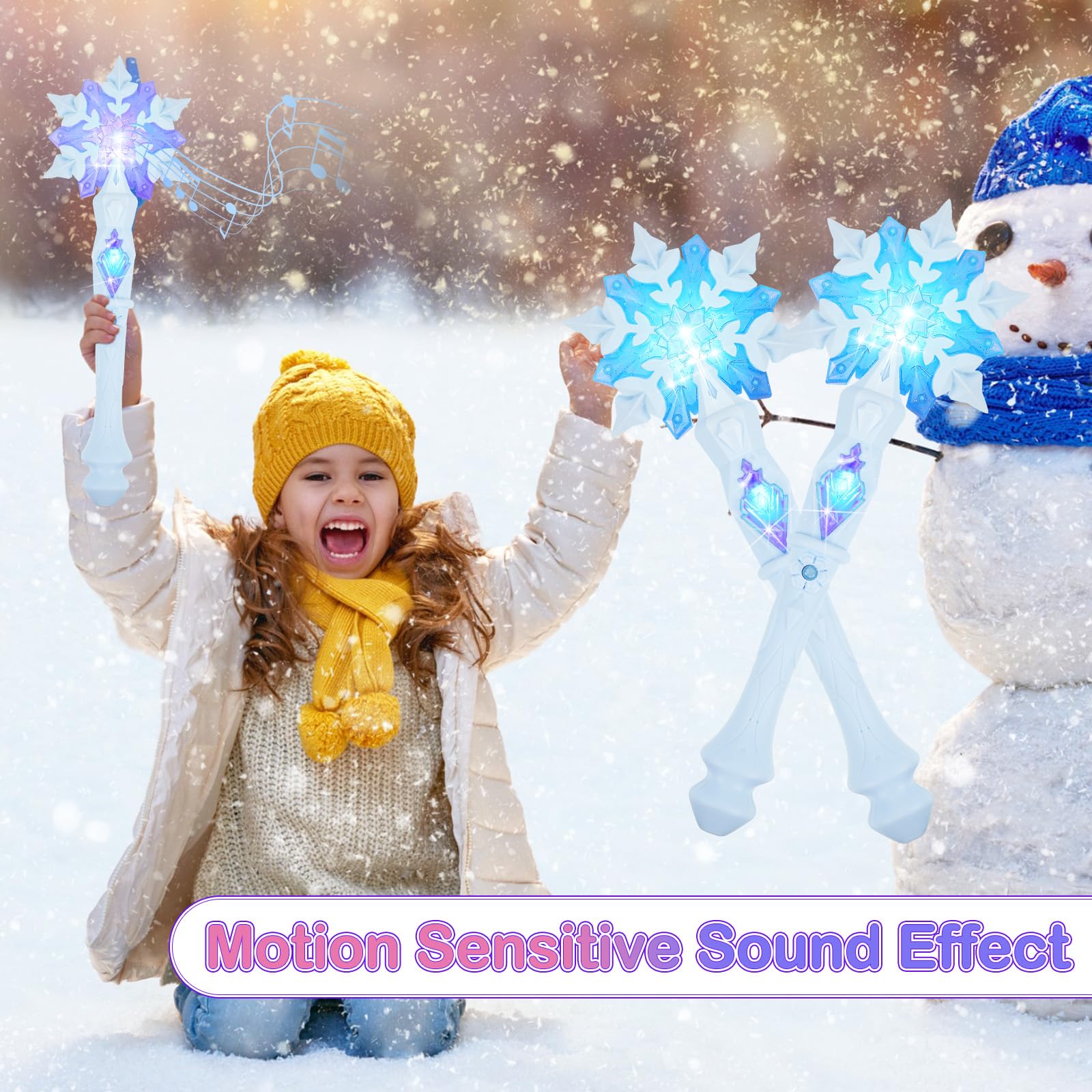 Jenaai 8 Pieces Snowflake Magic Wand with Sound Light up Wands Princess ...
