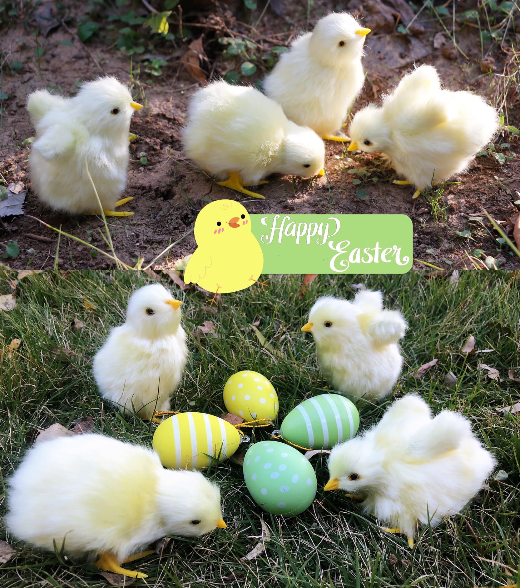 8 Pcs Chirping Spring Easter Chicks Decor Set 4 Pcs Fluffy Realistic ...