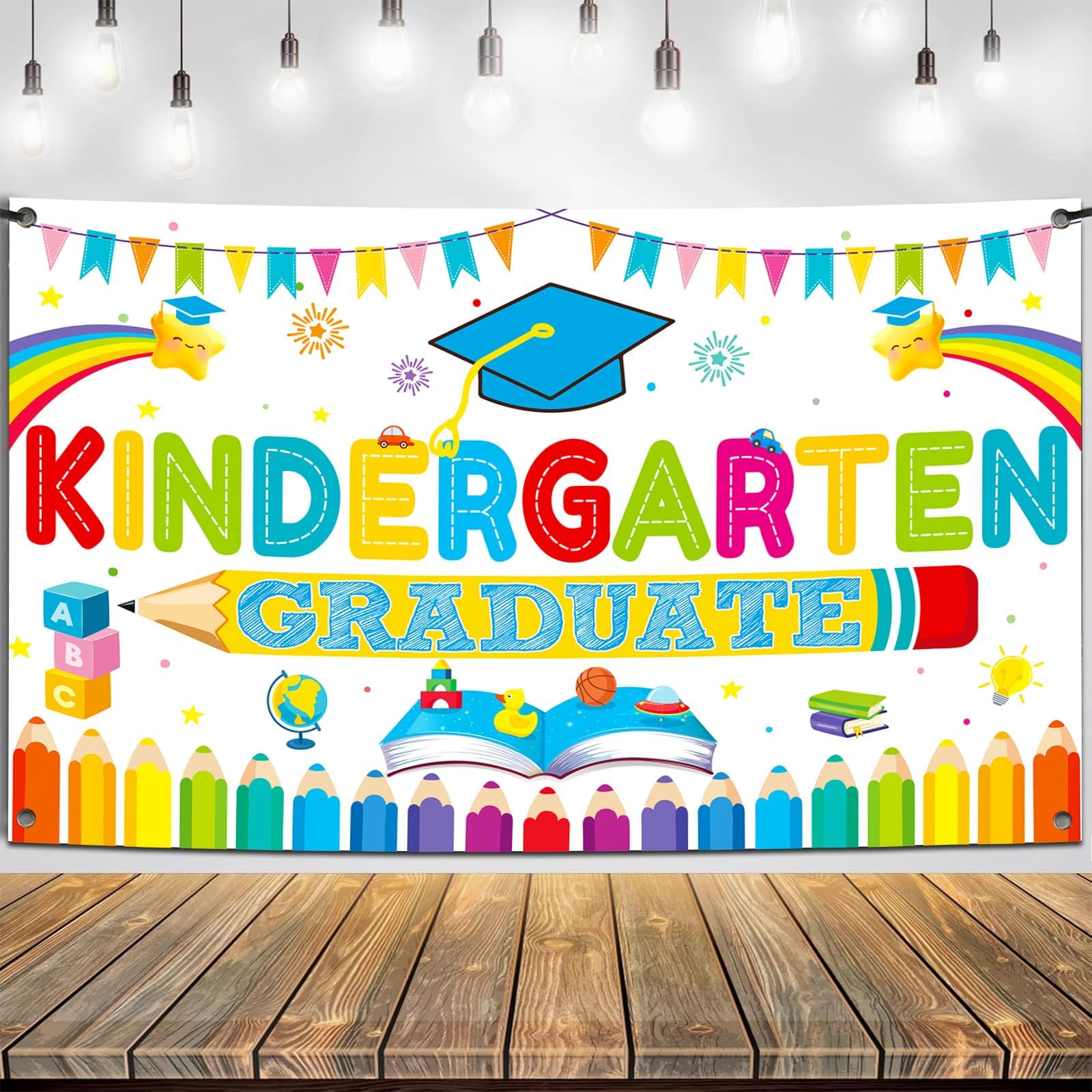 Amazon.com : Colorful Kindergarten Graduation Backdrop for Kid Blue ...