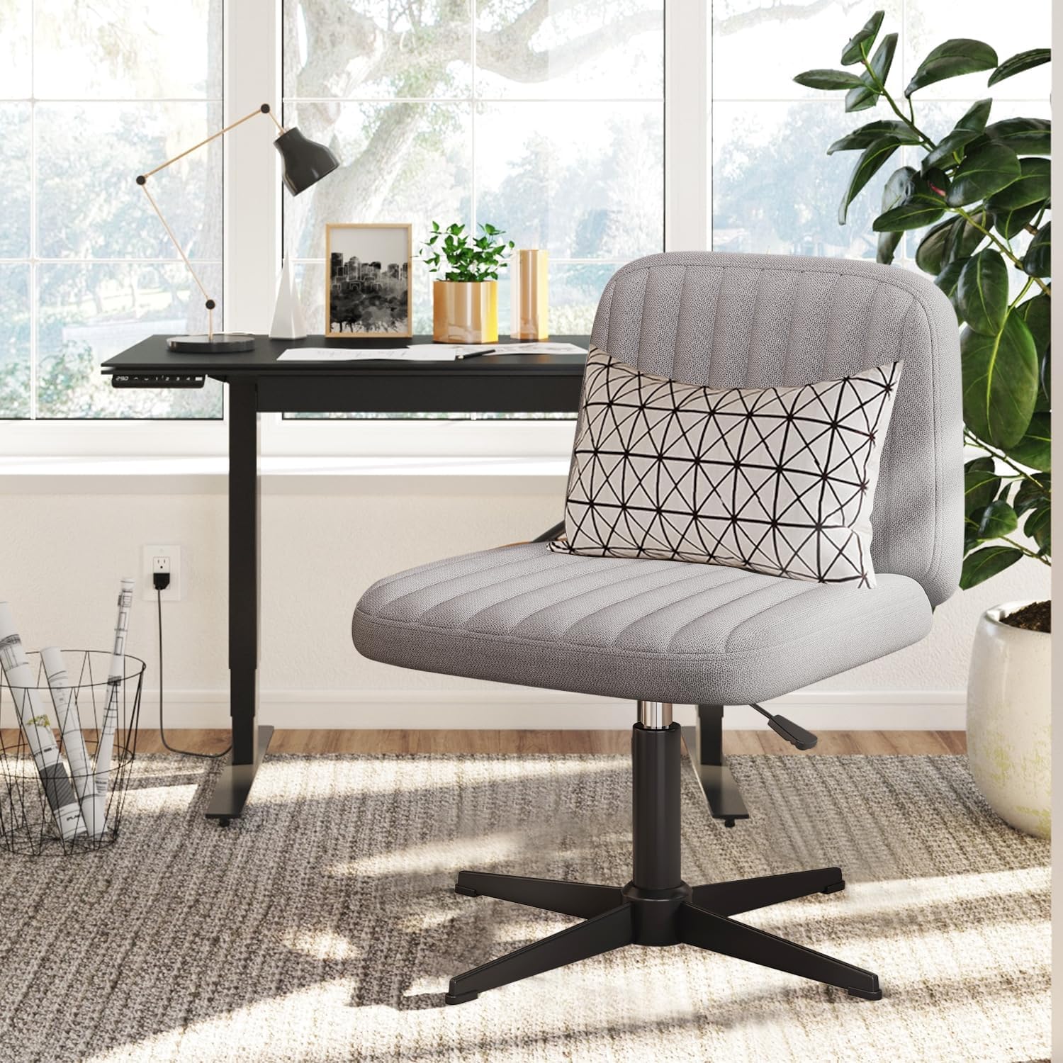 Amazon.com: Armless Criss Cross Chair Comfy Office Chair with Lumbar ...