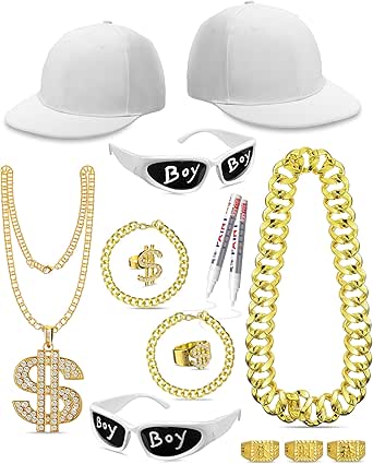 Amazon.com: Maiteenly 15 Pcs Rapper Costume Set Hip Hop 80s for 2 ...