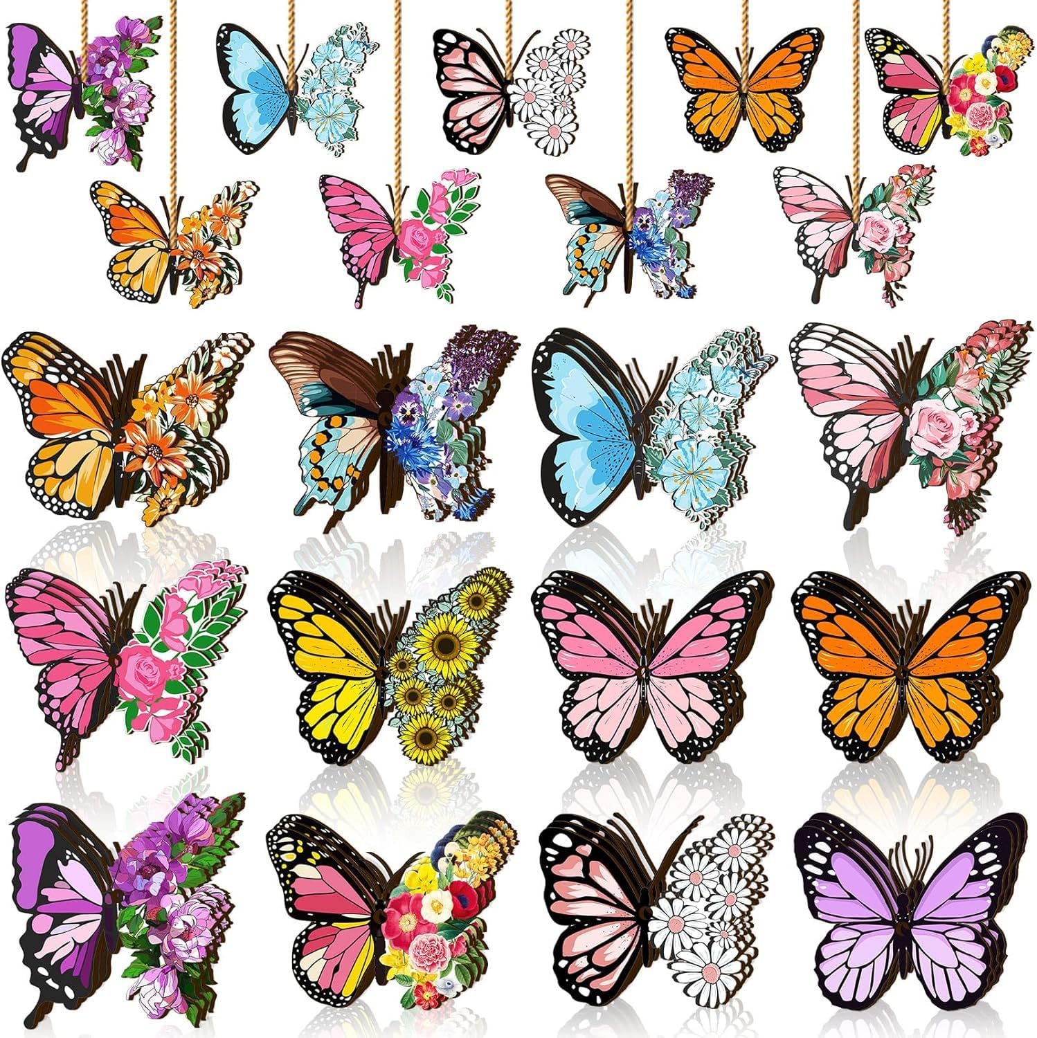 Amazon.com: 24 Pack Butterfly Hanging Ornaments, Colorful Wooden ...