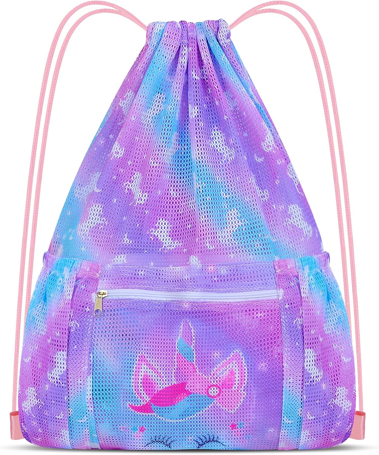 Amazon.com | Mesh Drawstring Backpack Bag with Zipper Pocket Beach Bag ...