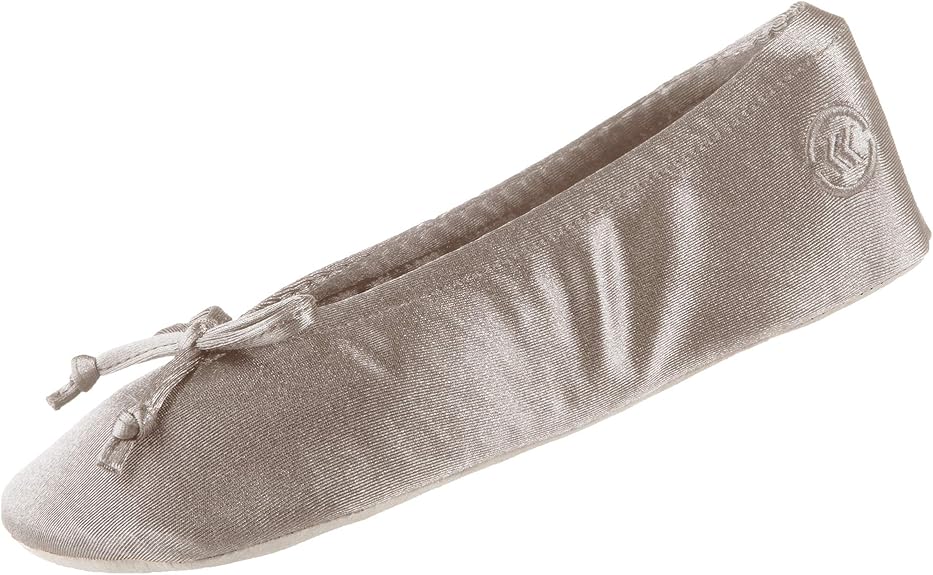 isotoner Women's Satin Ballerina House Slipper with Bow and Faux Suede ...