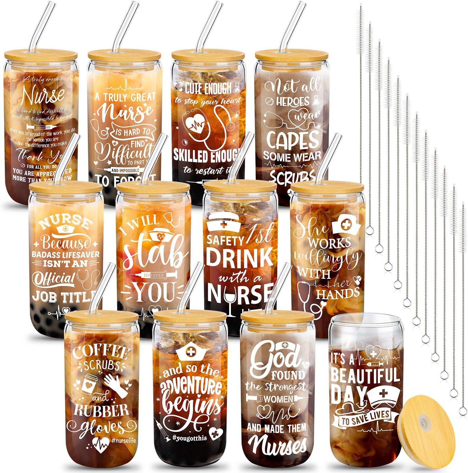 Amazon.com | Uiifan 12 Pcs Nurse Gifts for Women 16 oz Can Shaped Glass ...