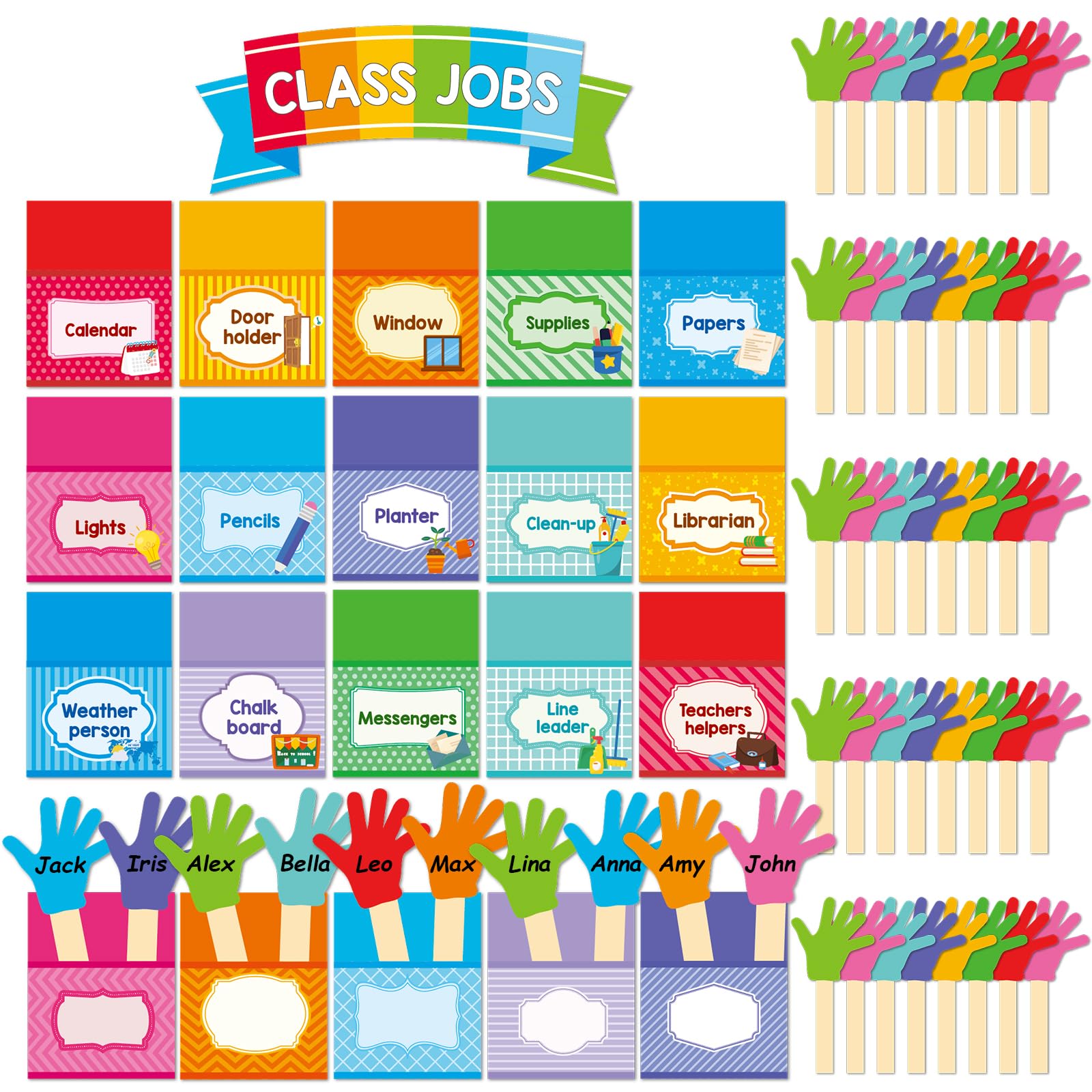 Snapklik.com : ZOiiWA 81pcs Colorful Hands Class Jobs Bulletin Board Helping Hands Classroom ...