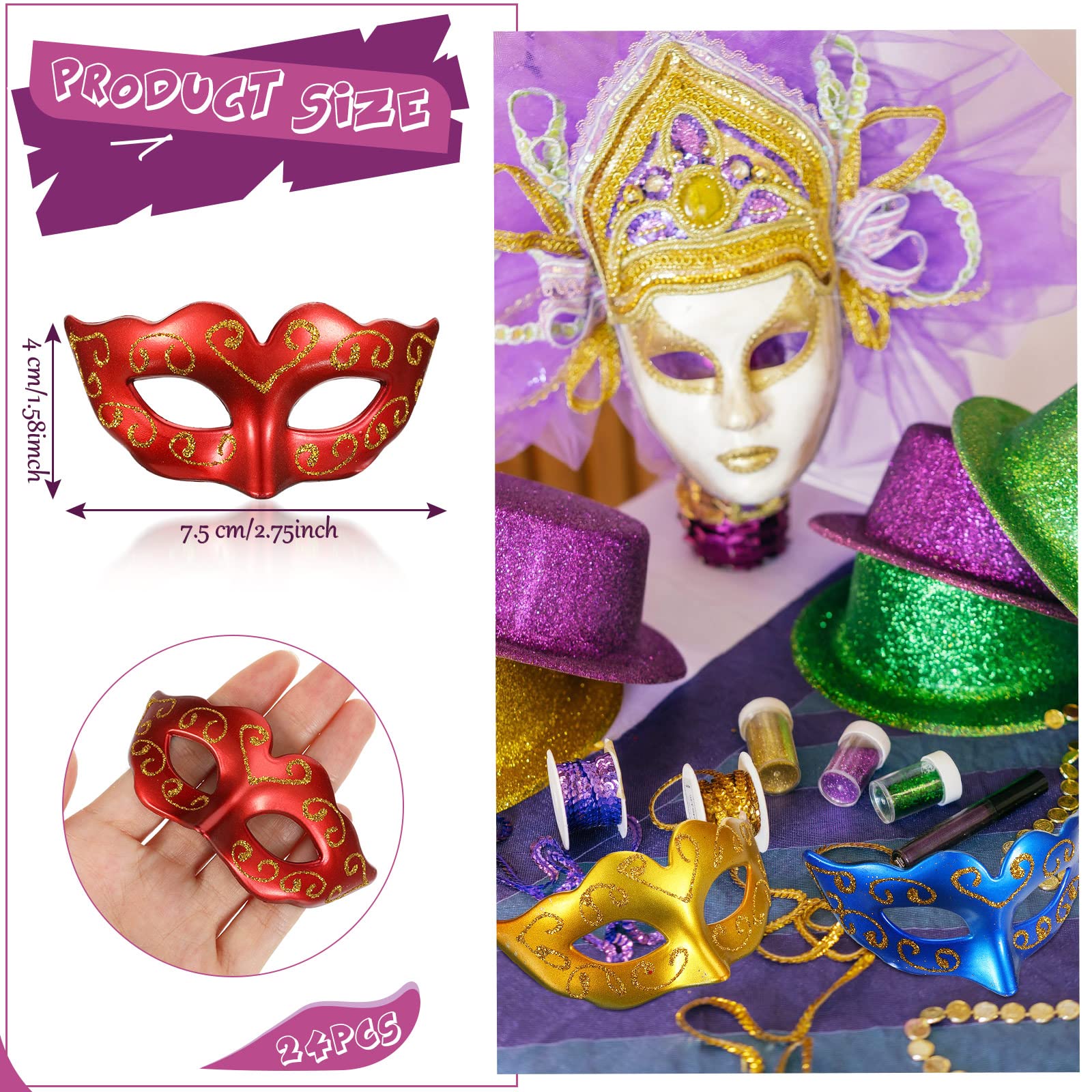 Snapklik.com : 24 Pcs Colorful Mini Masks Masquerade Small Mardi Gras ...