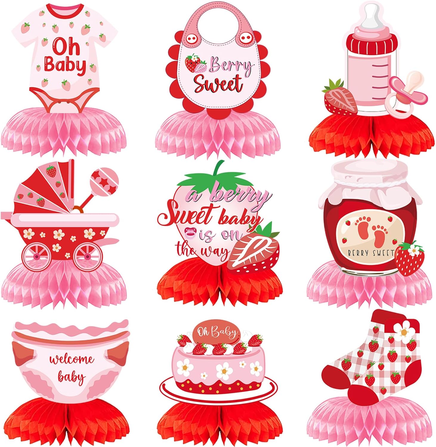 Amazon.com: VorkiVecKi Strawberry Baby Shower Decorations - Berry Sweet Honeycomb Centerpieces 9 ...