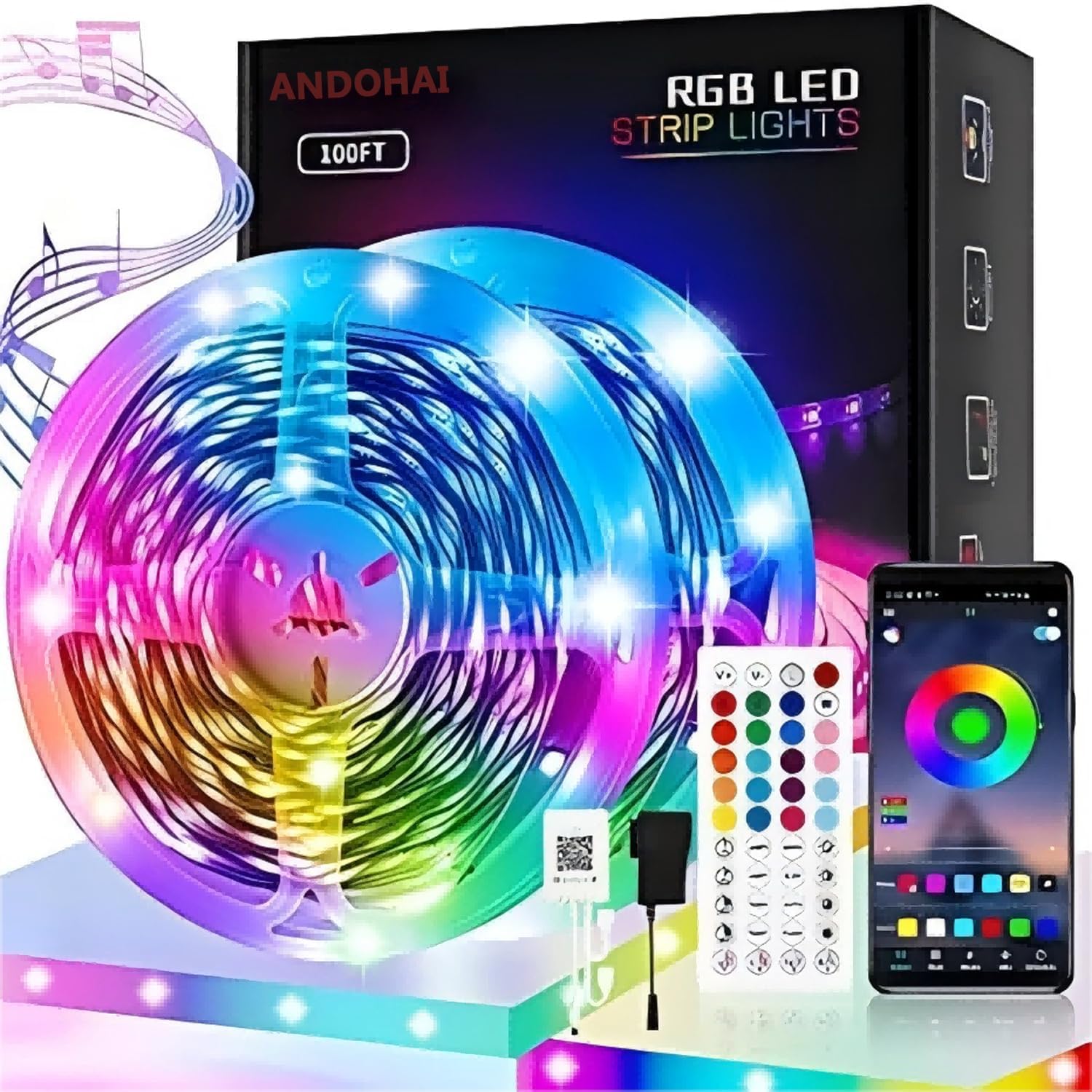 ANDOHAI100ft Led Lights for Bedroom, APP Control Music Sync Color ...