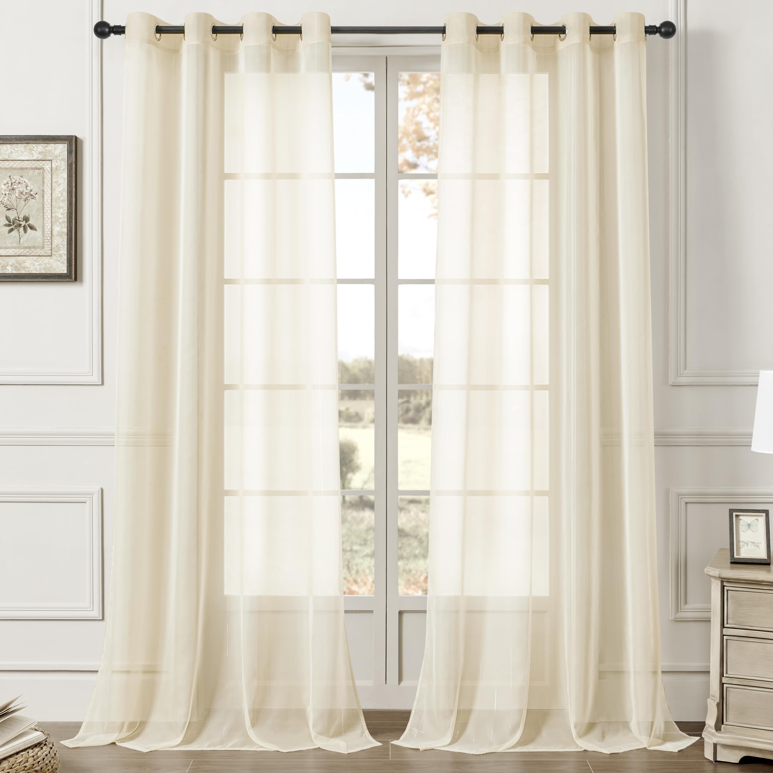 Amazon.com: MISSTIAM Stripe Beige Sheer Curtains 96 inch Length 2 ...