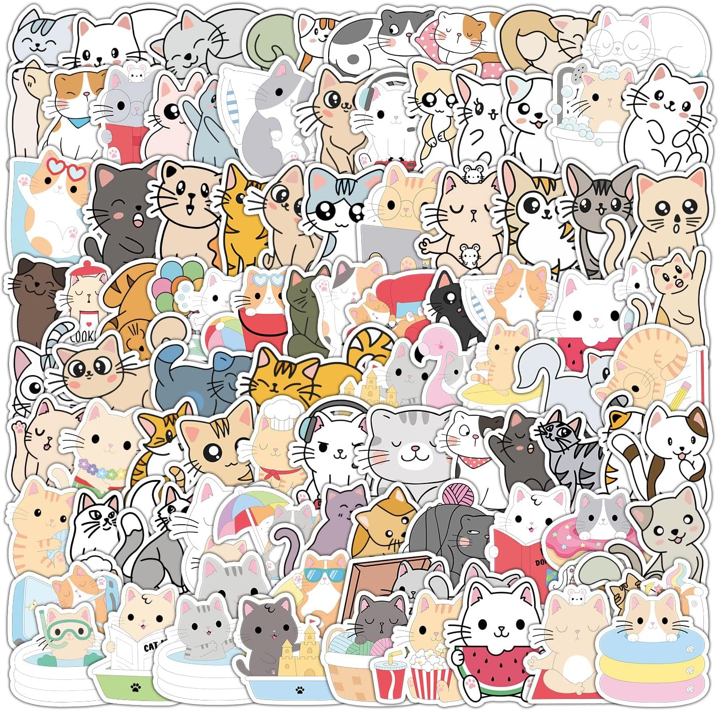 Amazon.com - 100 Pcs Cute Cat Stickers, Aesthetic Cat Waterproof Vinyl ...